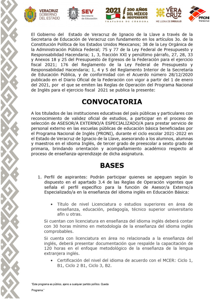Convocatoria PRONI 2021 | PDF | México