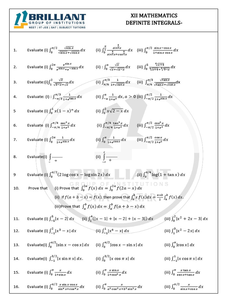 Definite Integrals Selected | PDF