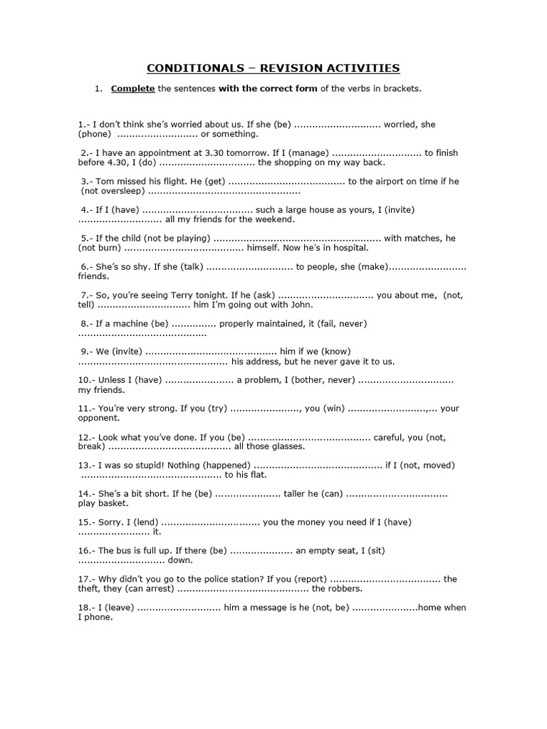 Conditionals - Activ. For Revision KEY | PDF