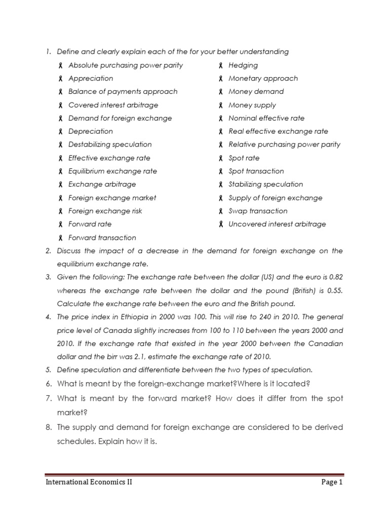 Self Test Questions - International Economics - 2020 | PDF | Exchange ...