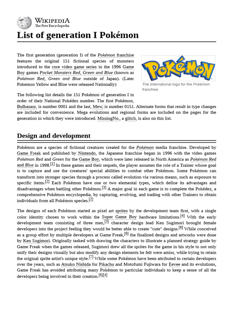 Generation I Pokémon Overview | PDF | Pokémon