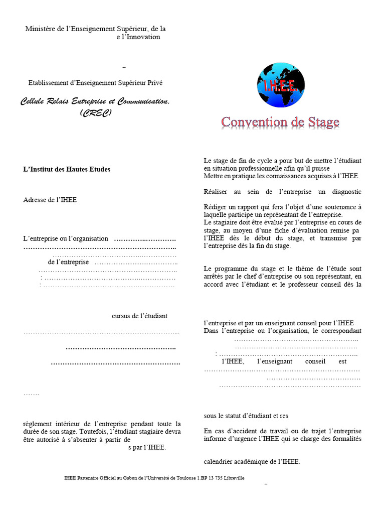 Convention de Stage IHEE Gabon | PDF