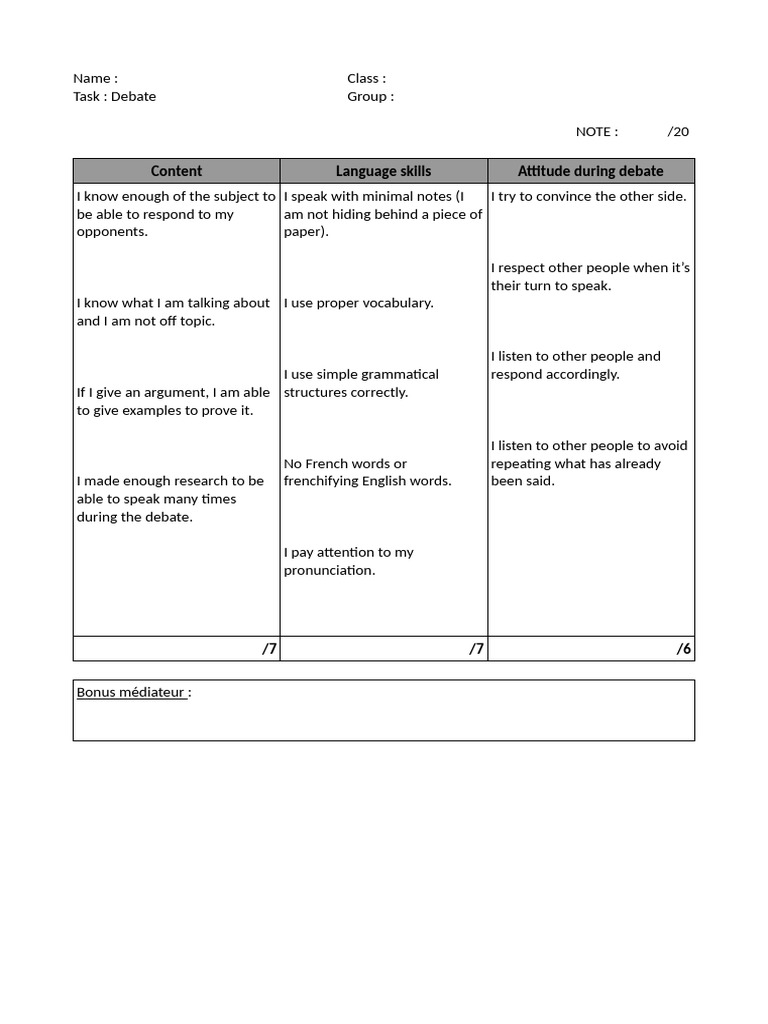 Evaluation Débat | PDF