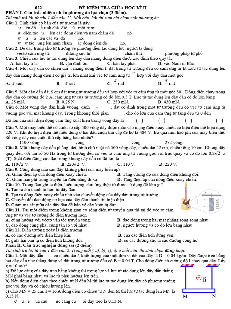 ĐỀ 022-023 - GK2 LÝ 12 khong dap an | PDF