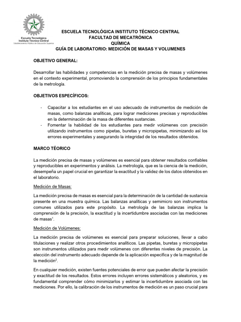 Medición de Masas y Volúmenes en Química | PDF | Medición | Metrología