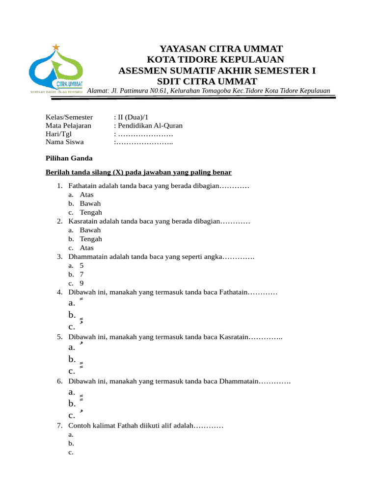 Asesment Pendidikan Al-Quran Kls 2 | PDF