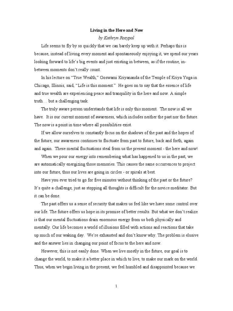 Living in The Here and Now | PDF | Thought | Meditation