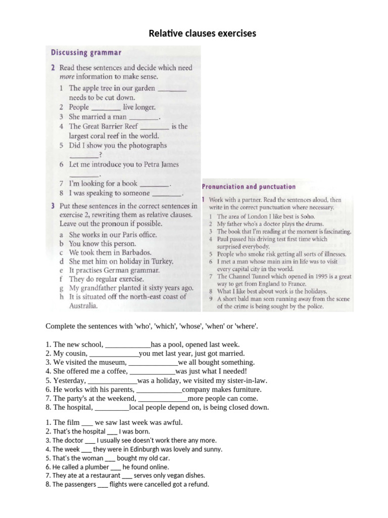Relative Clauses Exercises PDF | PDF