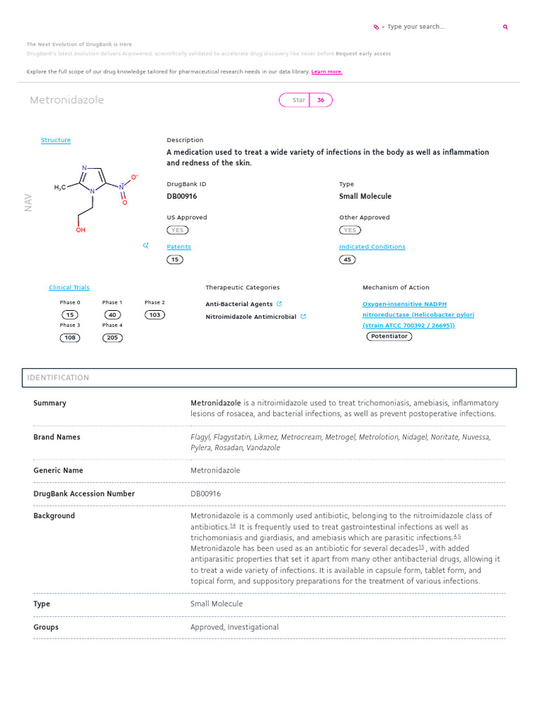 Metronidazole - Uses, Interactions, Mechanism of Action - DrugBank ...