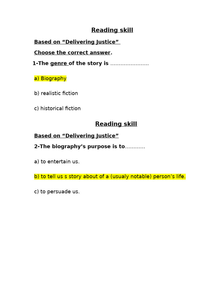 Reading Comprehension Questions Guide | PDF