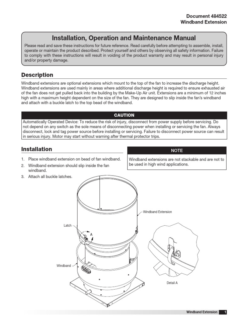 Greenheck 484522 Windband Extension Installation and Operation Manual | PDF