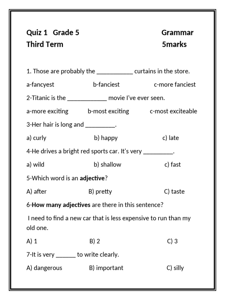 Quiz 1 Term3 Grade5 | PDF