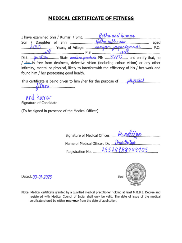 MEDICAL CERTIFICATE OF FITNESS Format 2 3 | PDF