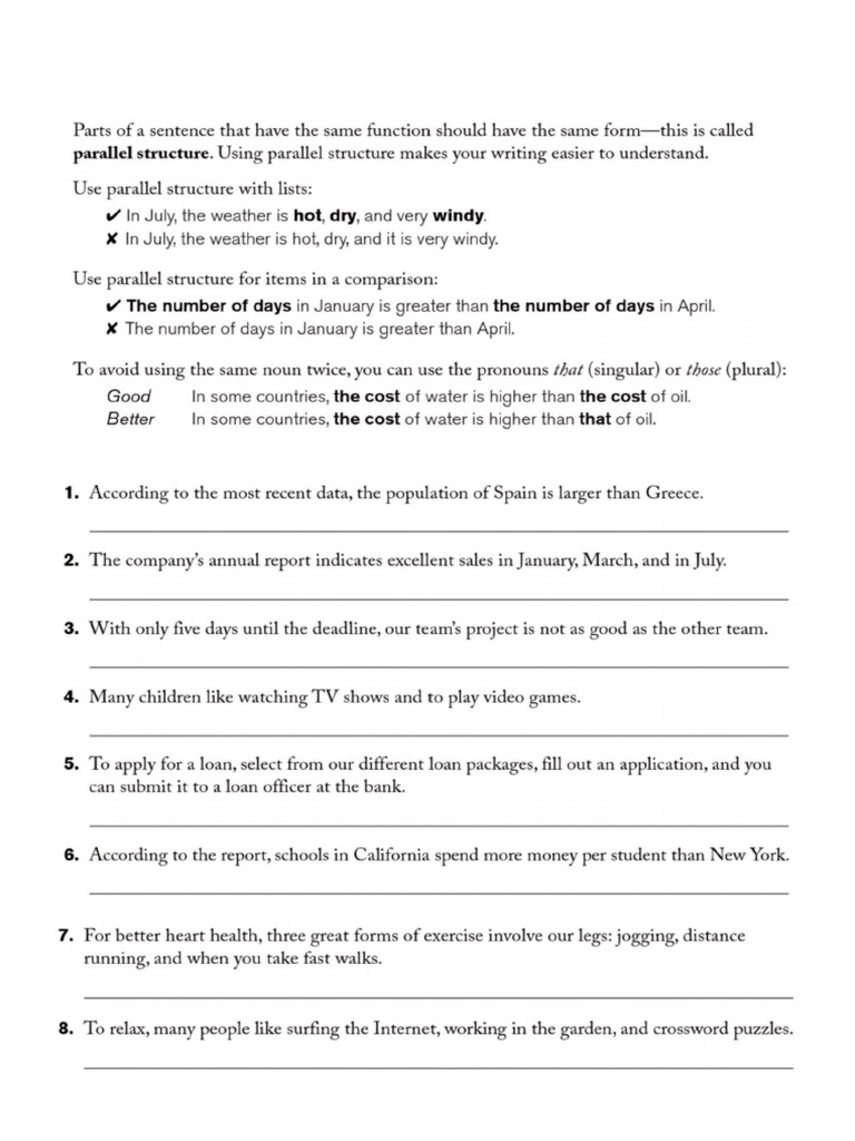 Using Parallel Structures and Fixing Sentence Problems | PDF