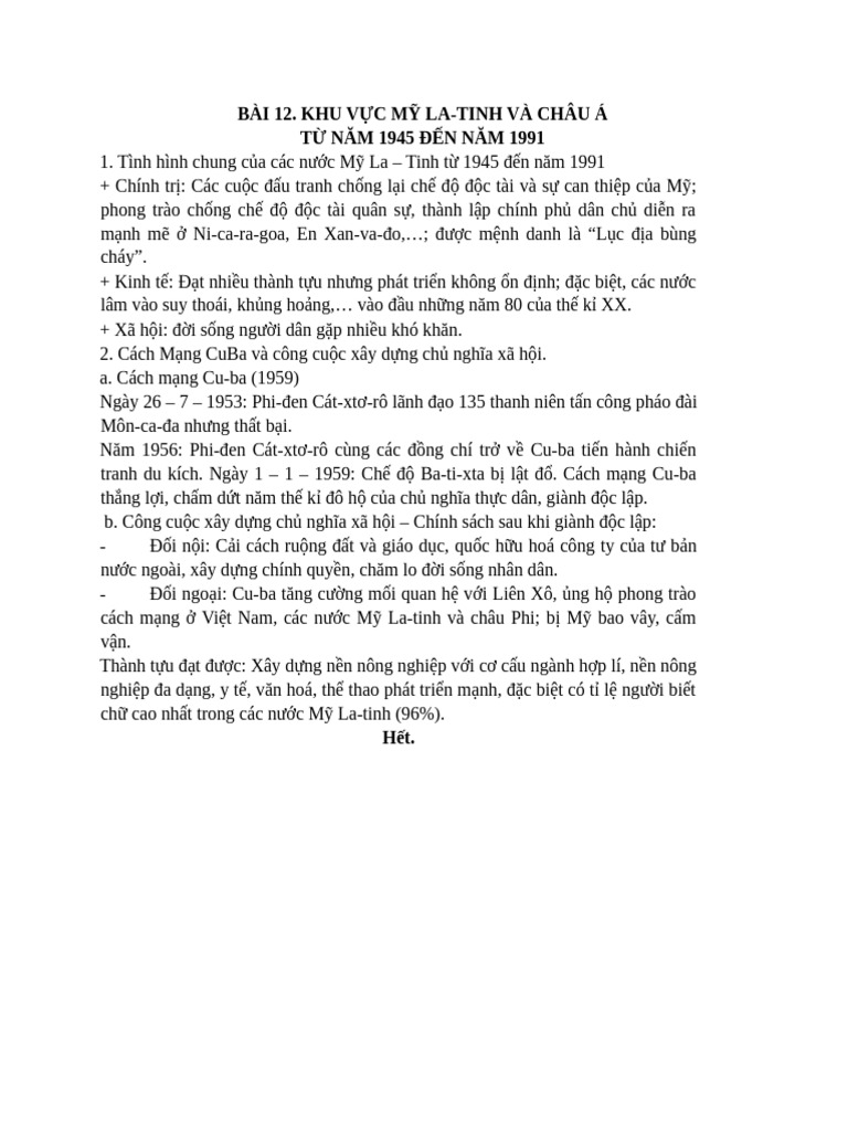 BÀI 12 MĨ LA -TINH 1945 -1991 | PDF