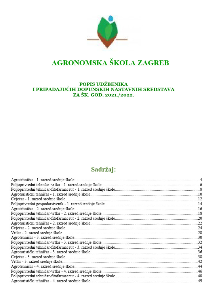 Popis Udzbenika 2021-2022 | PDF