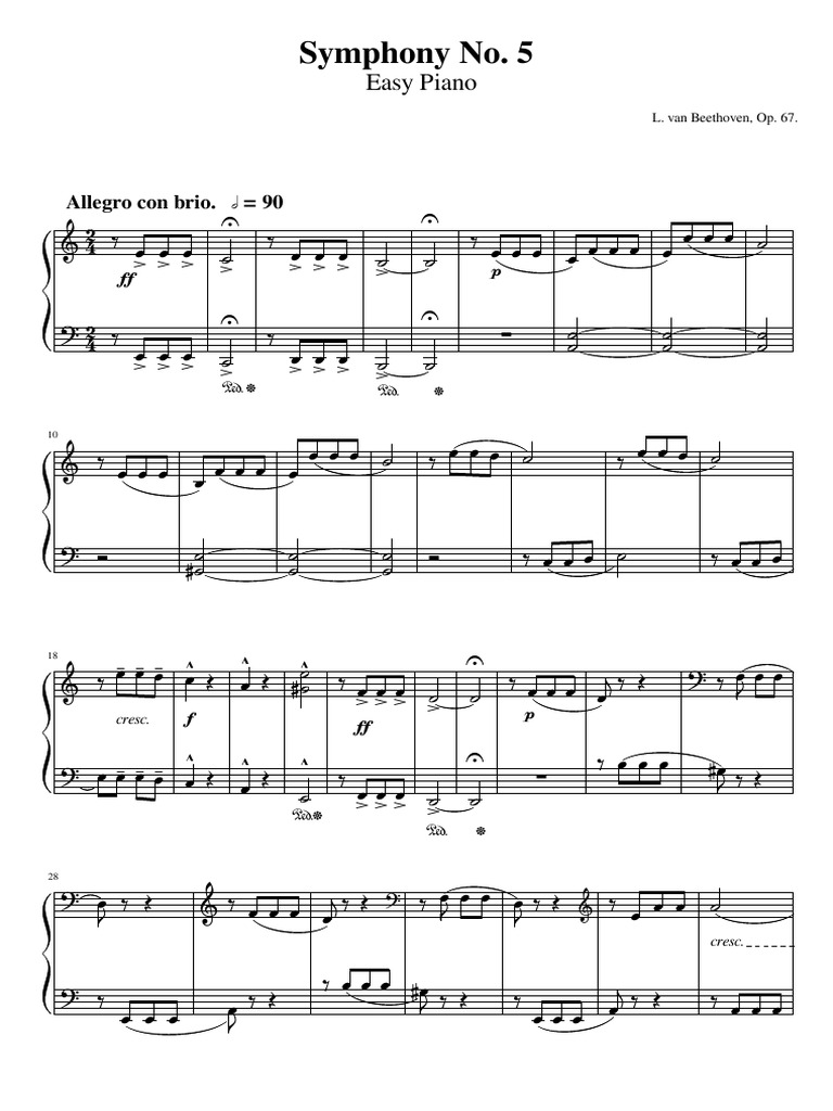 Beethoven Symphony No. 5 for Easy Piano | PDF | Symphony No. 5 ...