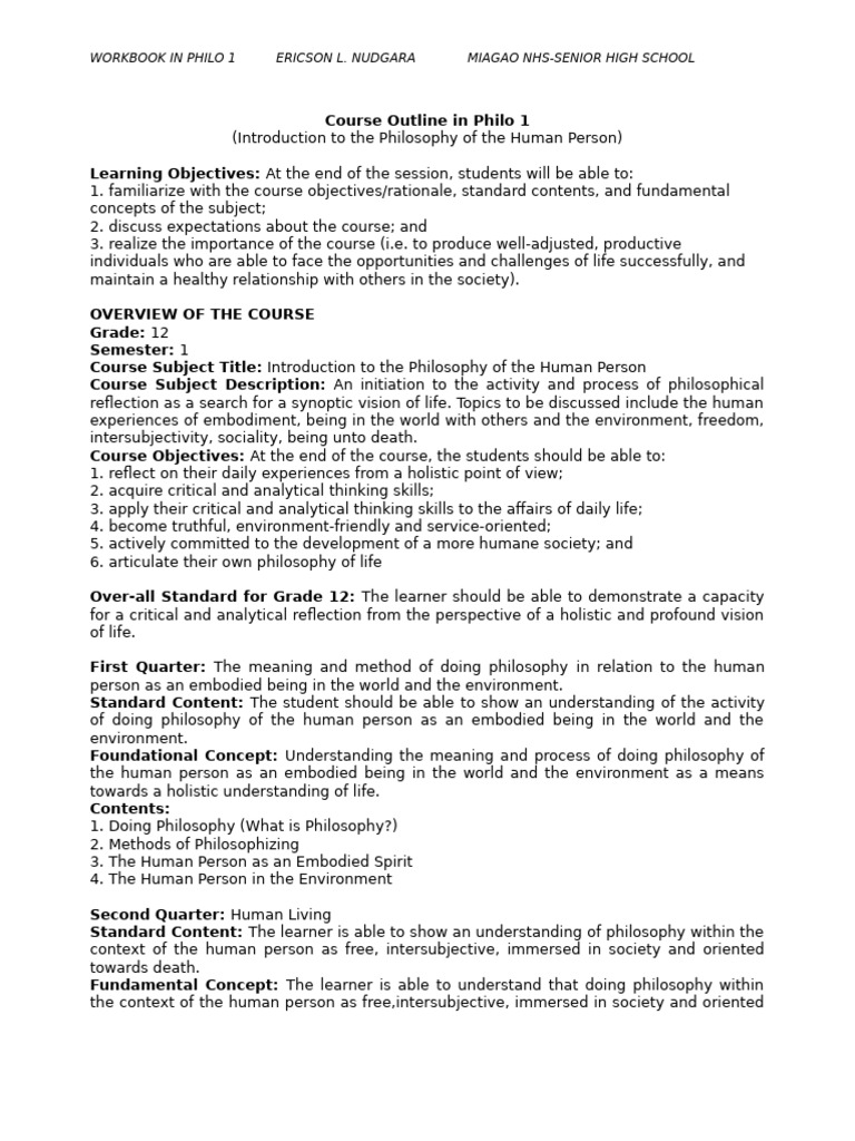 Philo 1 Workbook | PDF | Knowledge | Wisdom