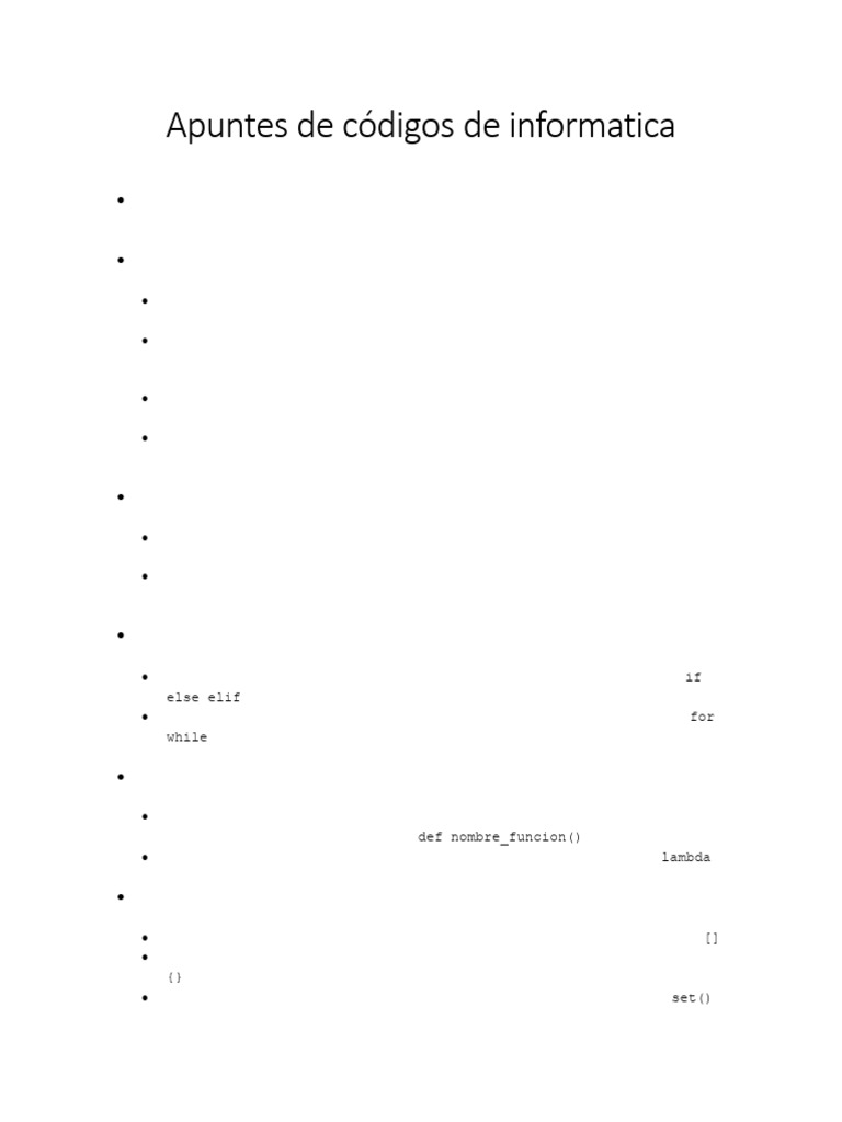Apuntes de códigos de informatica | PDF | Lenguaje de programación ...