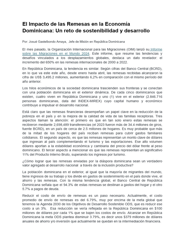 Remesas y Desarrollo en RD: Retos y Oportunidades | PDF | República ...