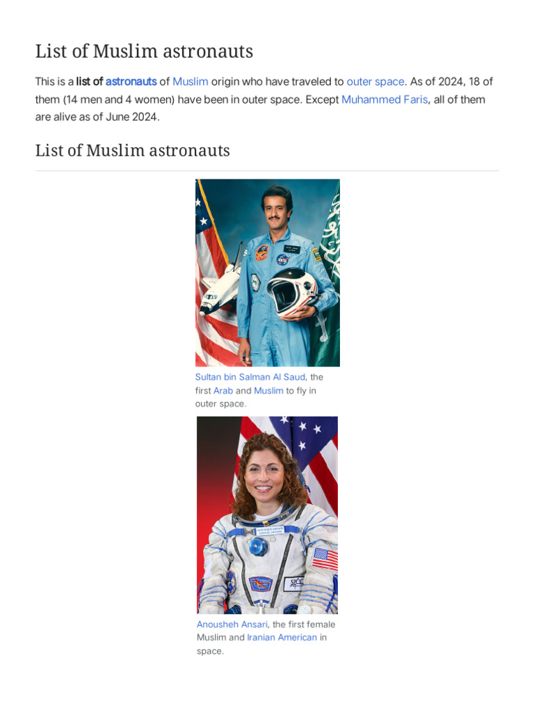 List of Muslim Astronauts - Wikipedia | PDF | Spaceflight | Human ...