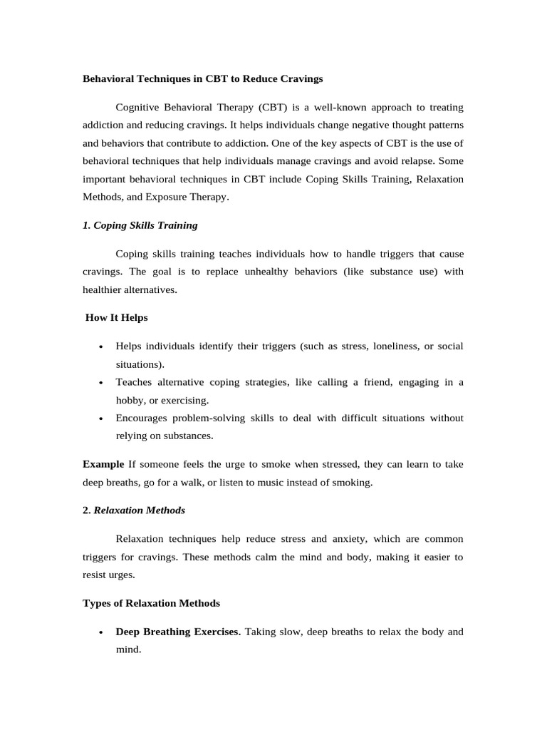 CBT Techniques to Manage Cravings | PDF | Cognitive Behavioral Therapy ...