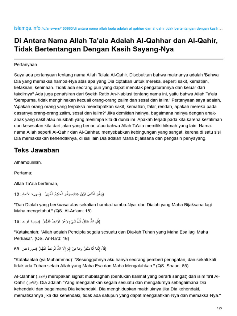 Islamqa - Info-Di Antara Nama Allah Taala Adalah Al-Qahhar Dan Al-Qahir ...