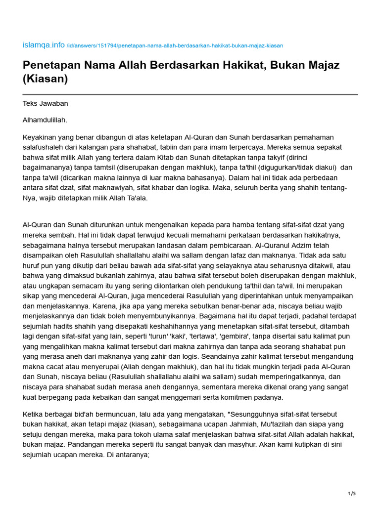 Islamqa - Info-Penetapan Nama Allah Berdasarkan Hakikat Bukan Majaz ...