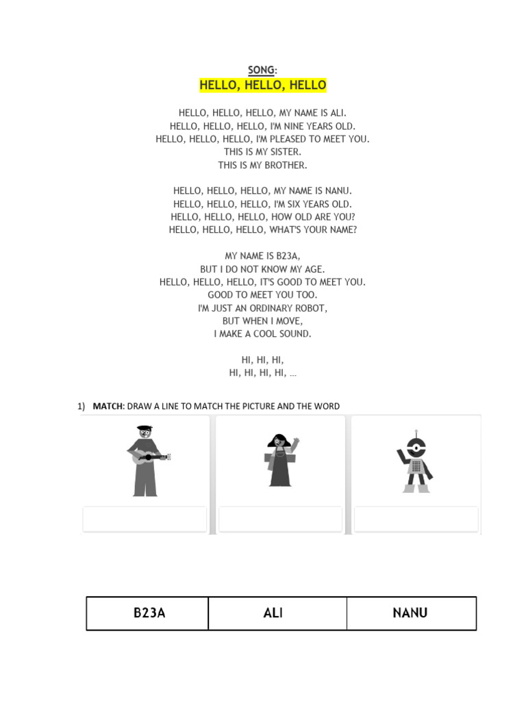 Hello, My Name is Ali: A Song for Kids | PDF