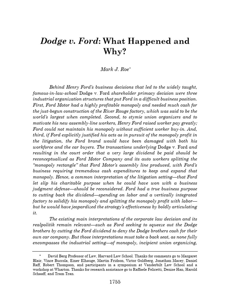 Dodge v. Ford What Happened and Why | PDF | Monopoly | Dividend
