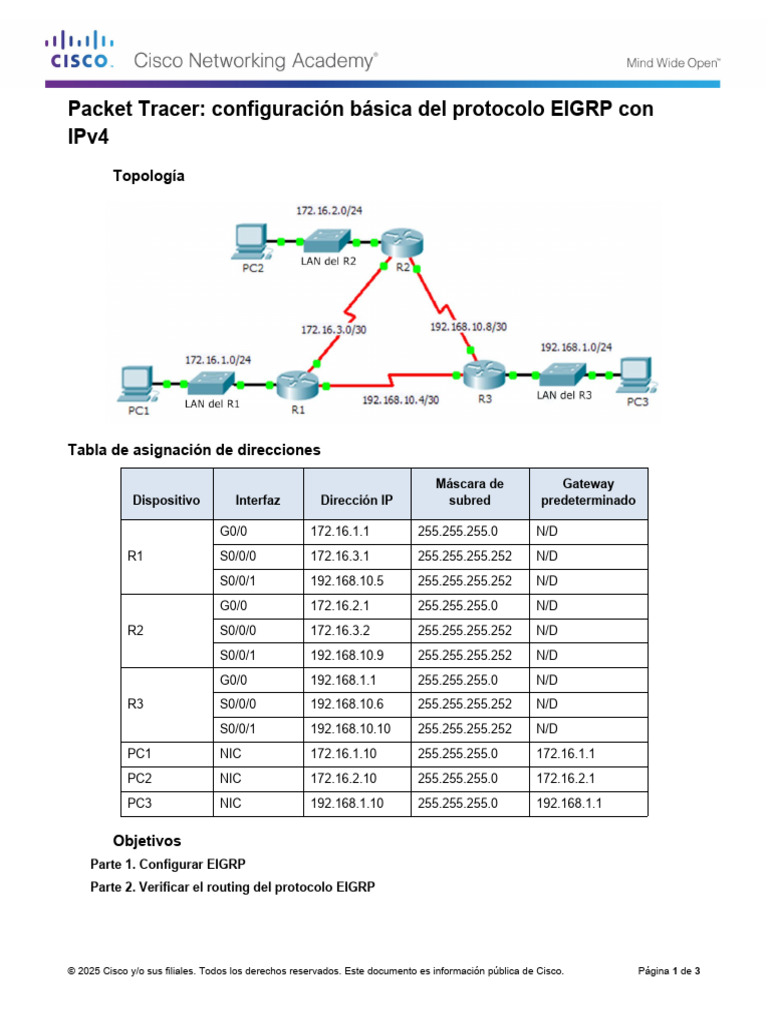 Javier Ramírez - 6.2.2.4 Packet Tracer - Configuring Basic EIGRP with IPv4 Instructions | PDF ...