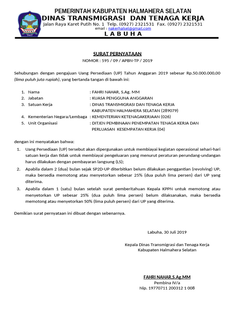 Surat Pernyataan UP Dan Rekon | PDF