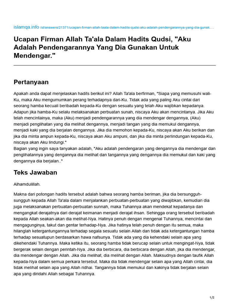islamqa.info-Ucapan Firman Allah Taala Dalam Hadits Qudsi Aku Adalah ...