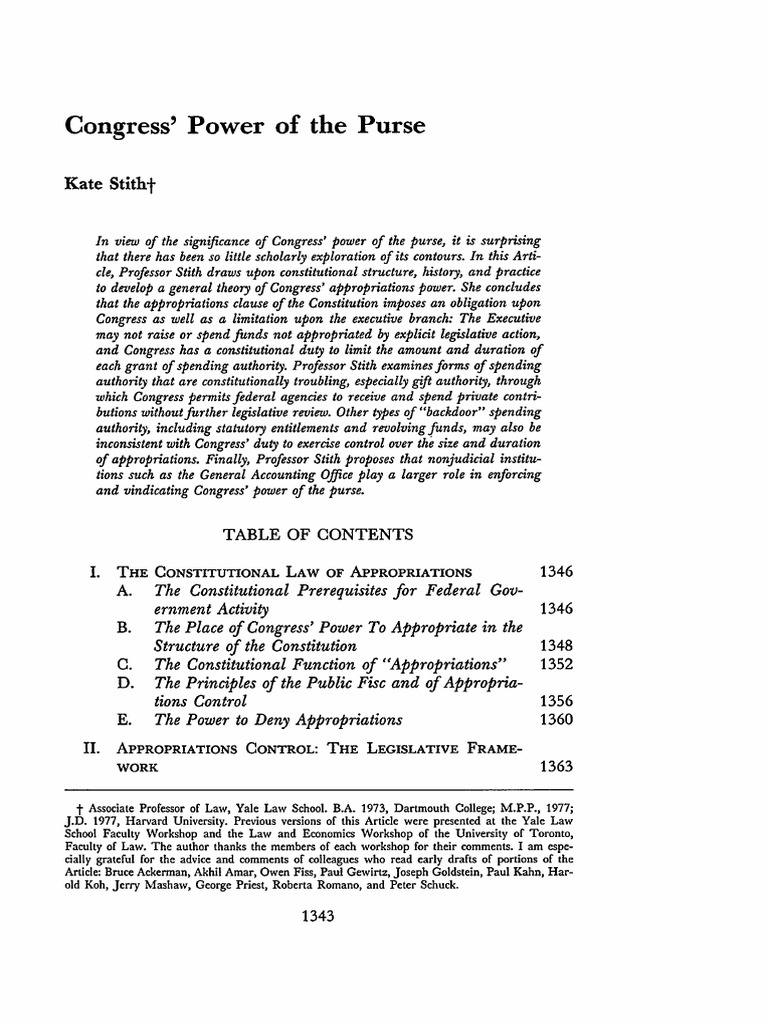 Congress Power of the Purse | PDF | Article One Of The United States ...