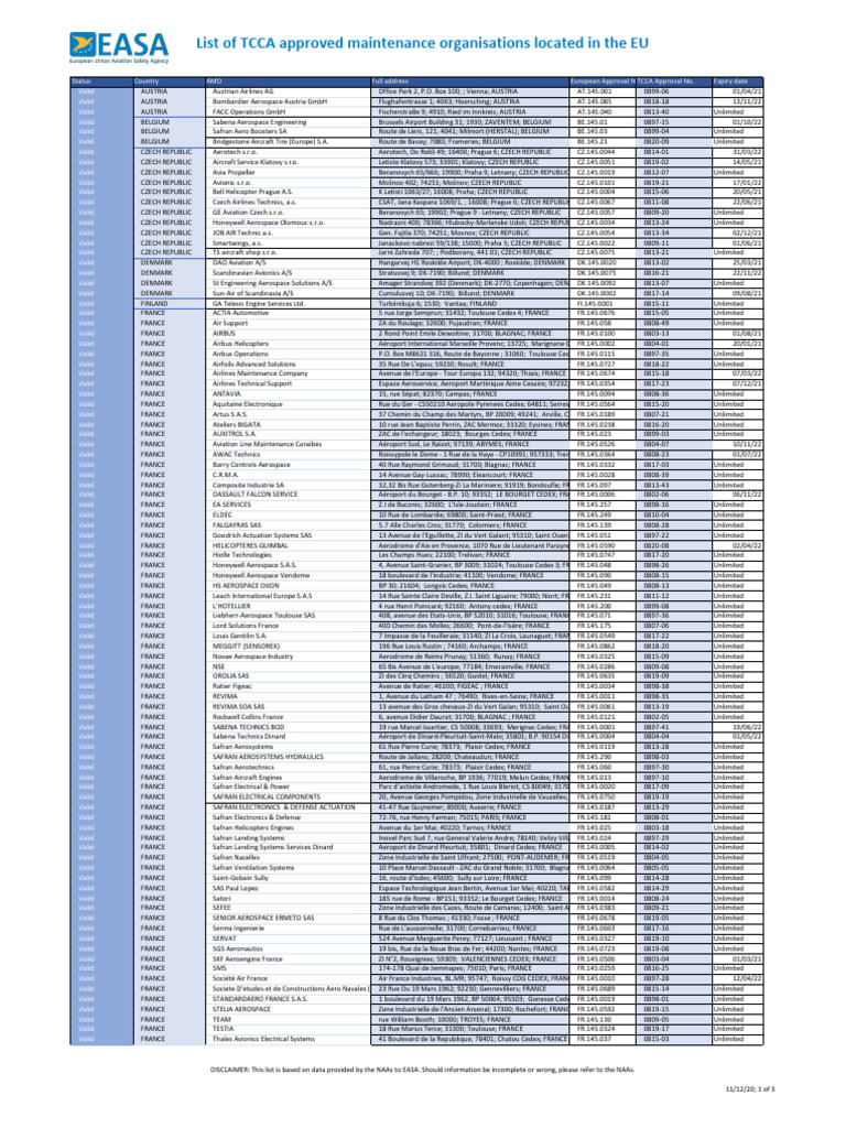 TCCA Approved Maintenance Organizations in EU | PDF | Aerospace | Aviation