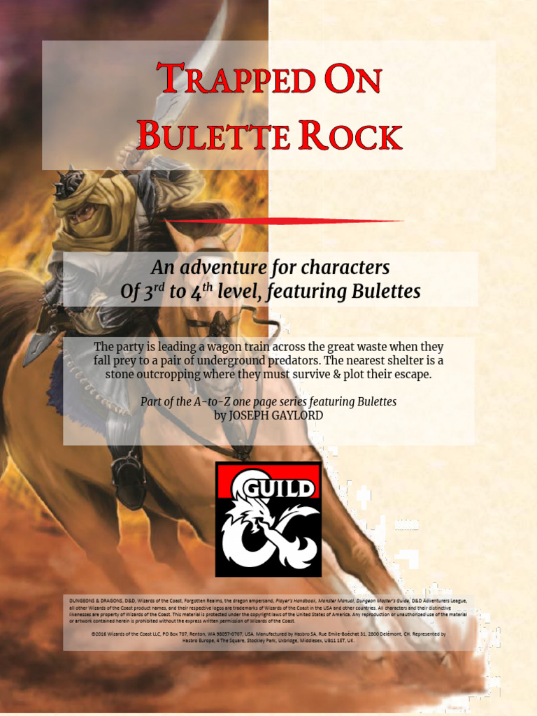Trapped on Bulette Rock (5e One Shot) Cover Page | PDF
