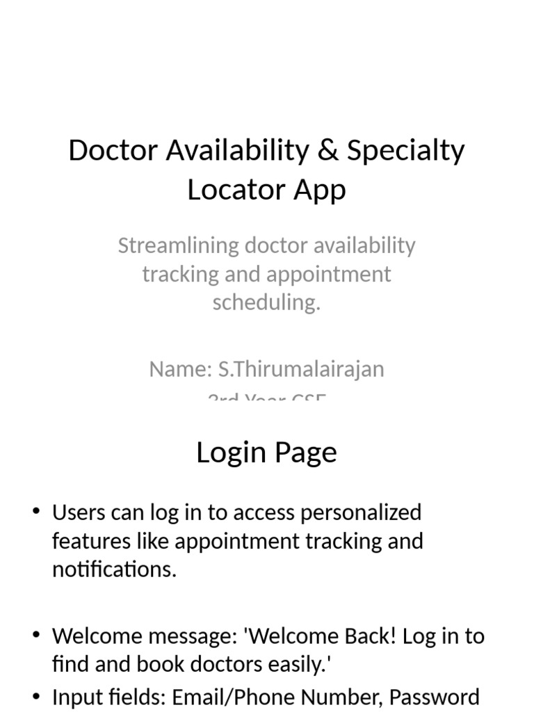 Doctor Availability Specialty Locator App | PDF