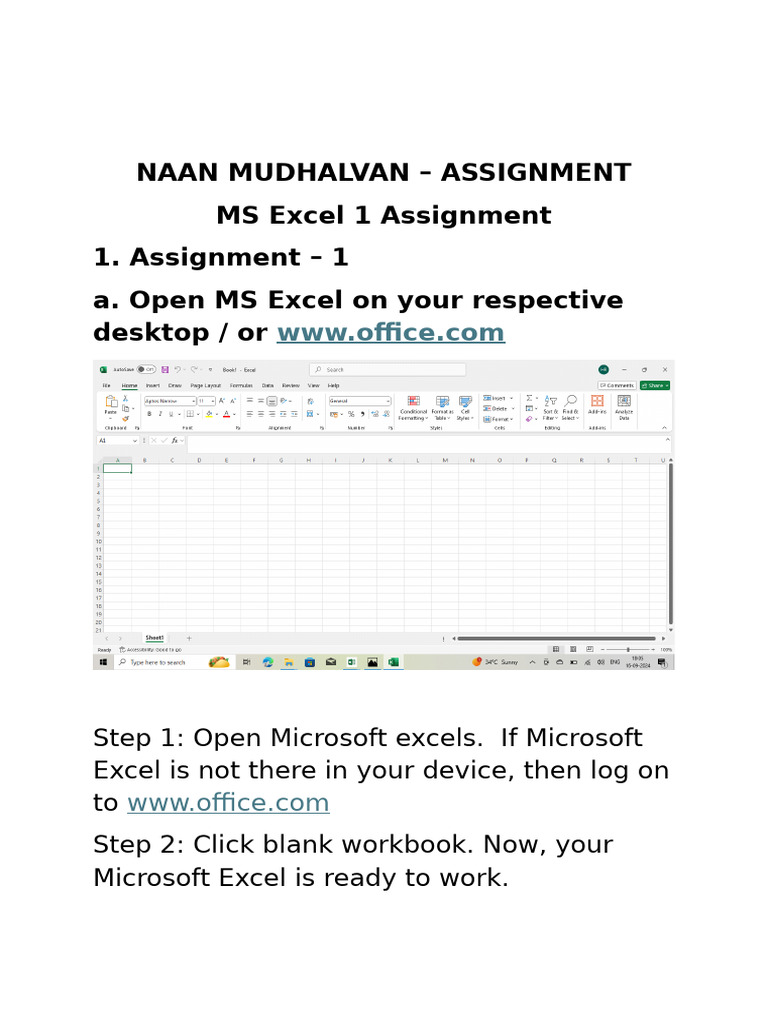 Naan Mudhalvan Excel Assignment 1 | PDF Naan Mudhalvan Excel Assignment 1 | PDF