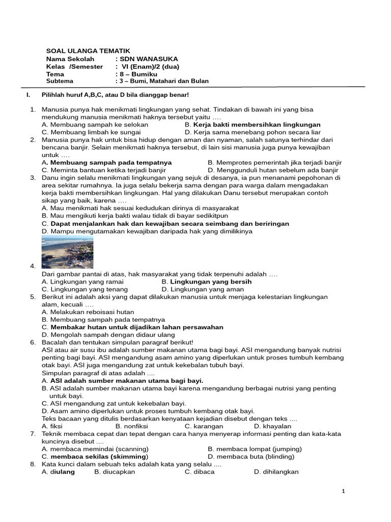 Soal Ulanga Tematik Tema 8 Sub 3 | PDF