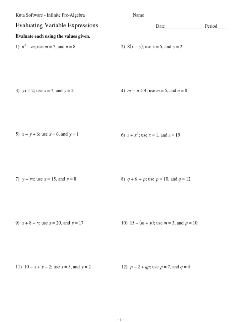 Evaluating Variable Expressions | PDF