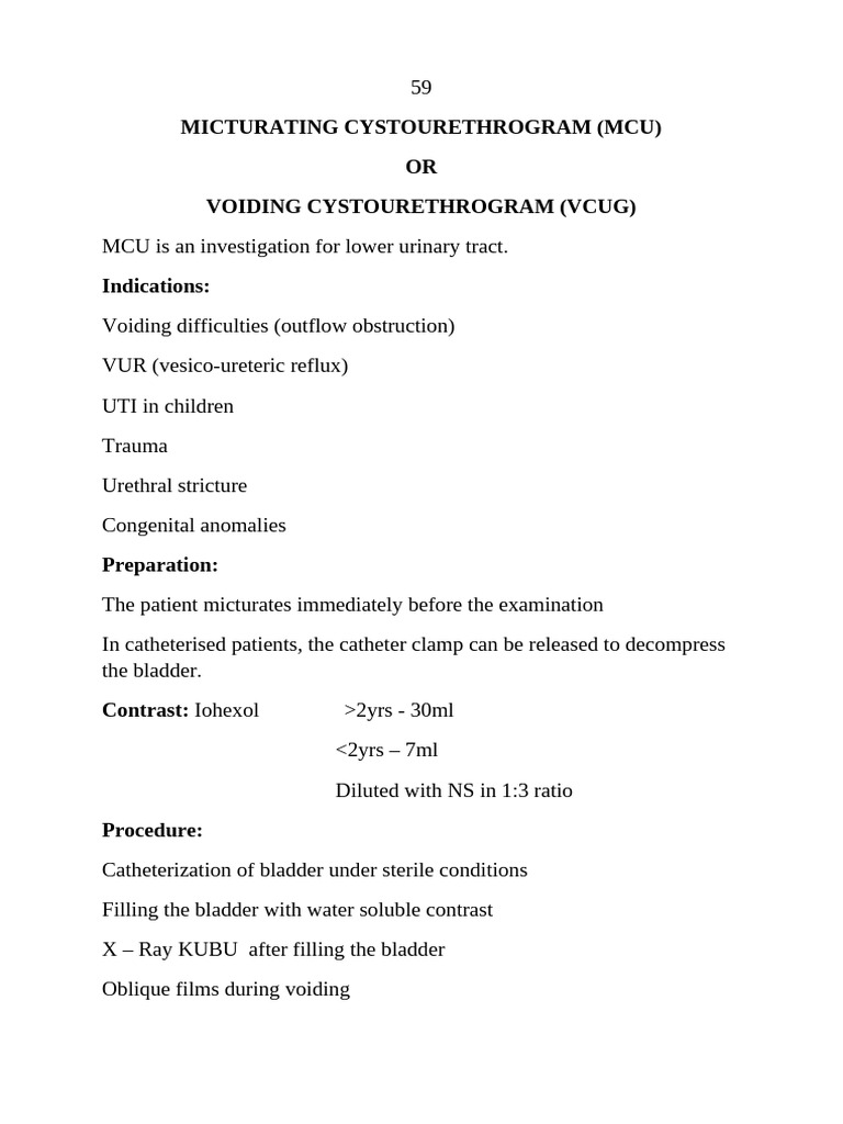 Micturating Cystourethrogram (Mcu) OR Voiding Cystourethrogram (Vcug) | PDF