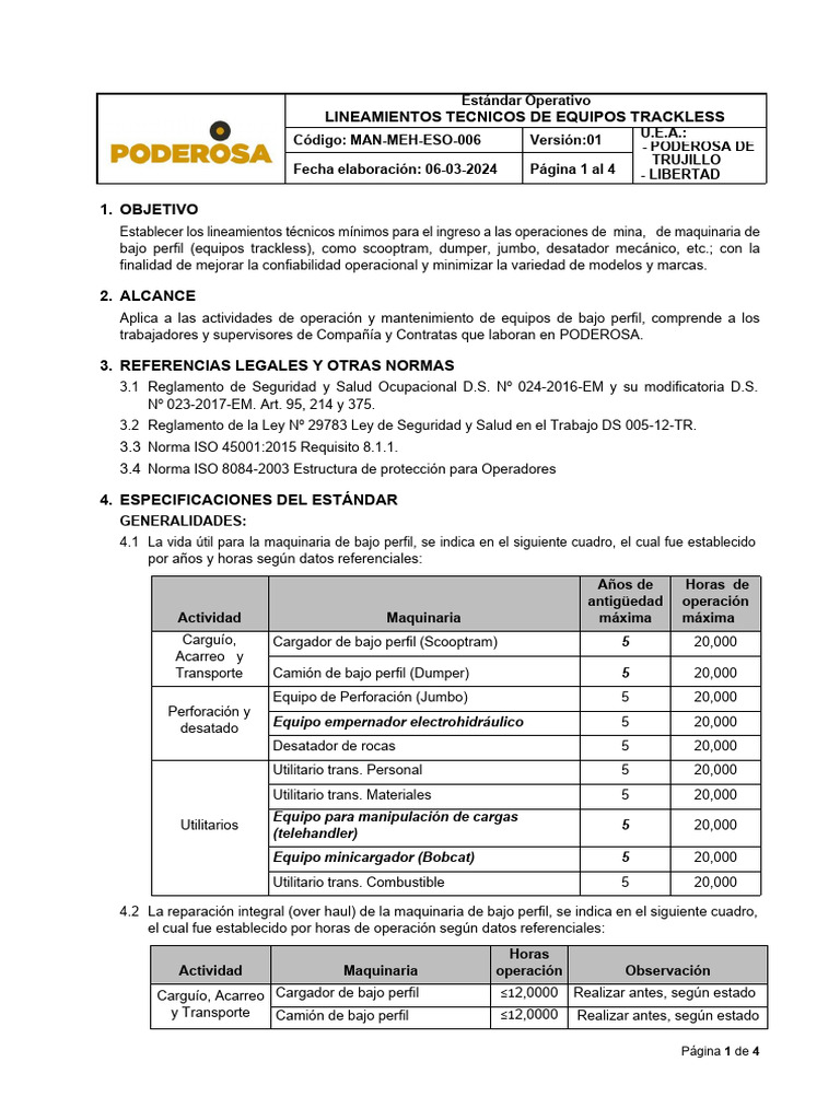 Man - Meh - Eso - 006-Lineamientos Tecnicos de Equipos Trackless | PDF