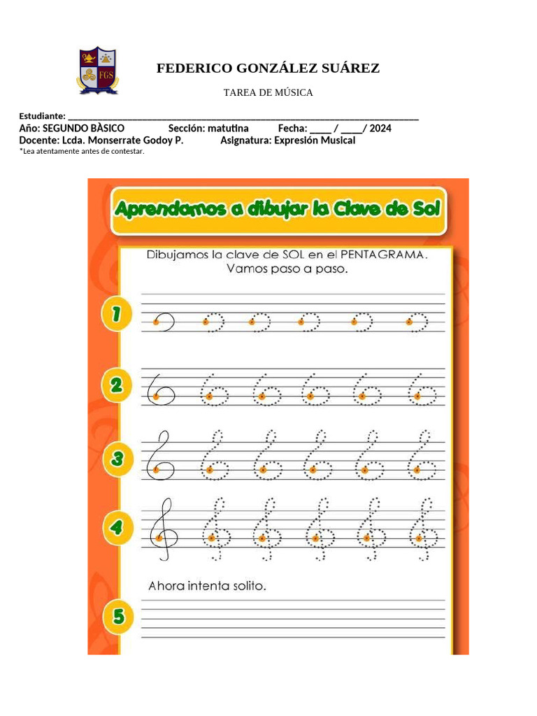 Tarea de Musica Clave de Sol Tercero | PDF