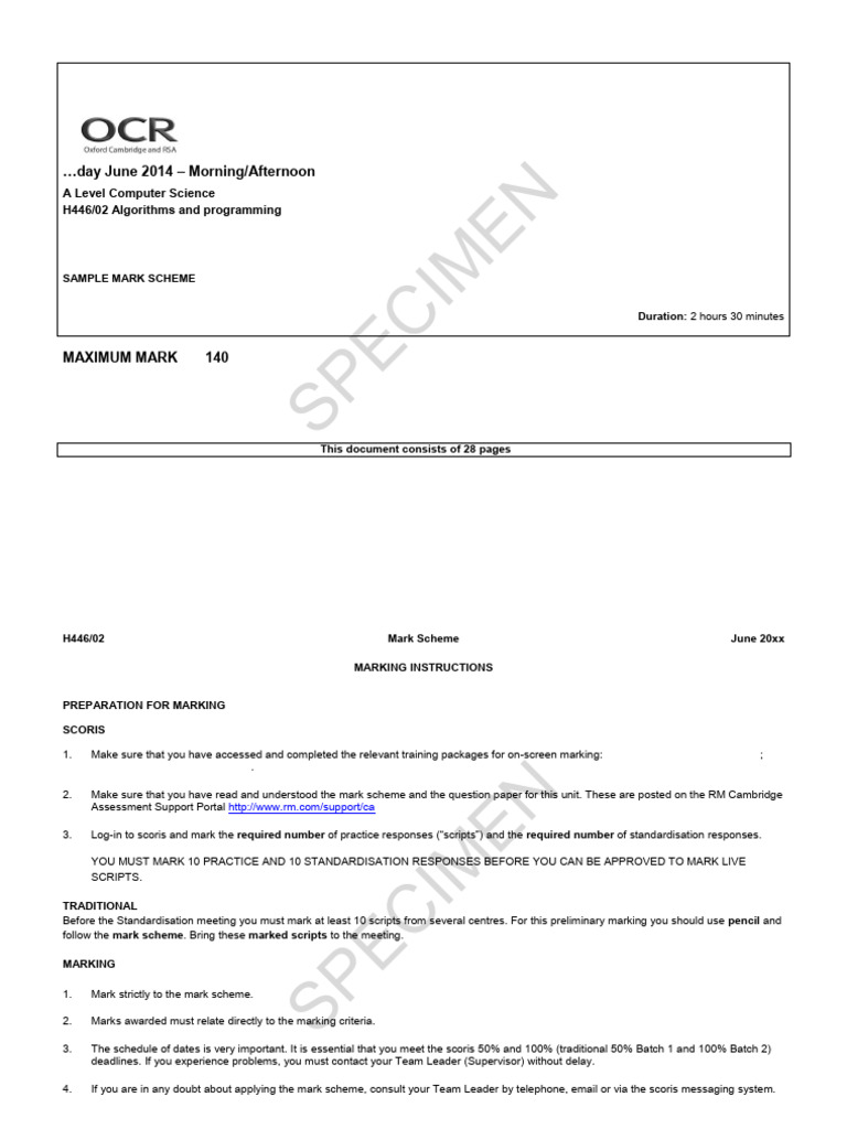 Specimen MS - Paper 2 OCR Computer Science A-Level - Cleaned | PDF | Logic | Argument