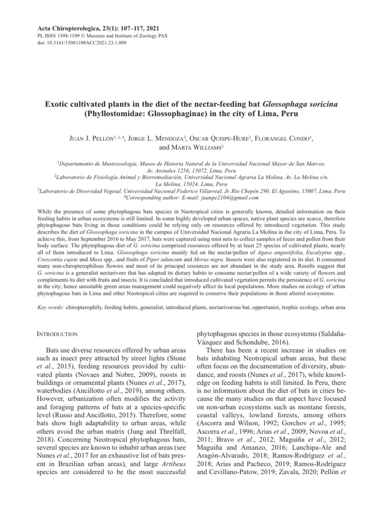 Pellón Et Al. 2021 Exotic Cultivated Plants in The Diet of Glossophaga ...