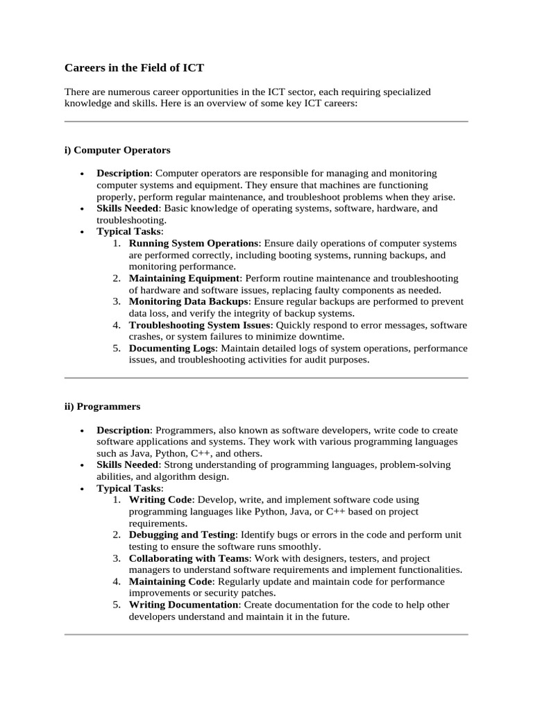 Careers in The Field of ICT | PDF | Databases | Computer Programming