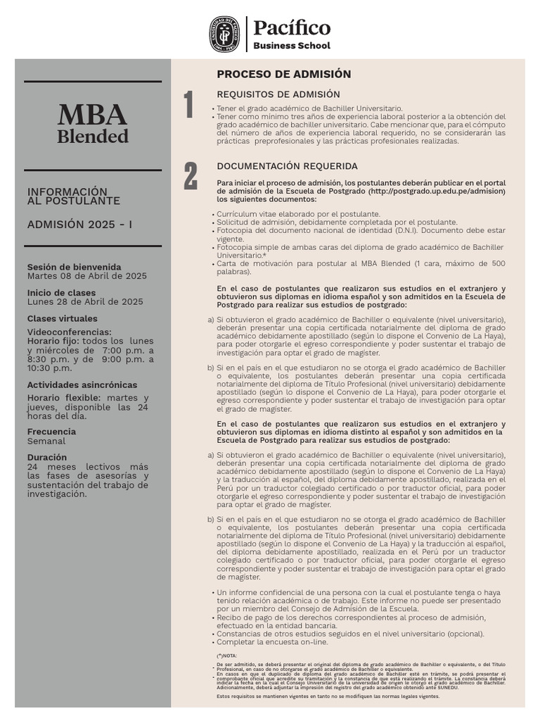 Admisión MBA Blended 2025 - Requisitos y Proceso | PDF | Titulo ...