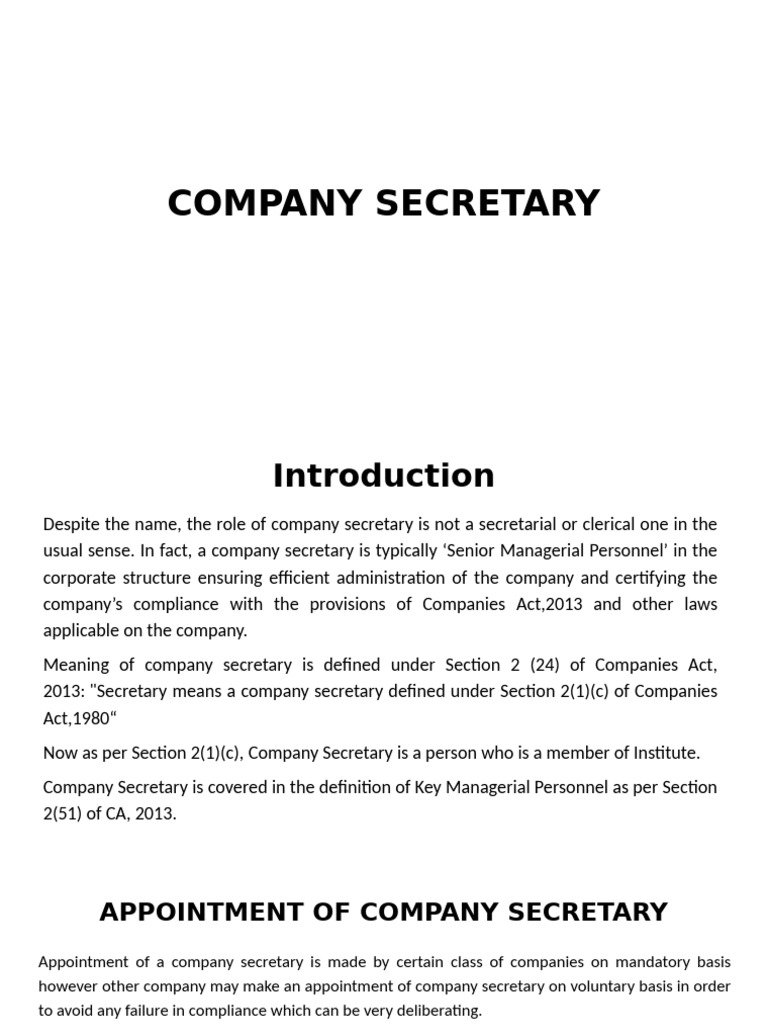 Role and Appointment of Company Secretary | PDF | Business | Business Law