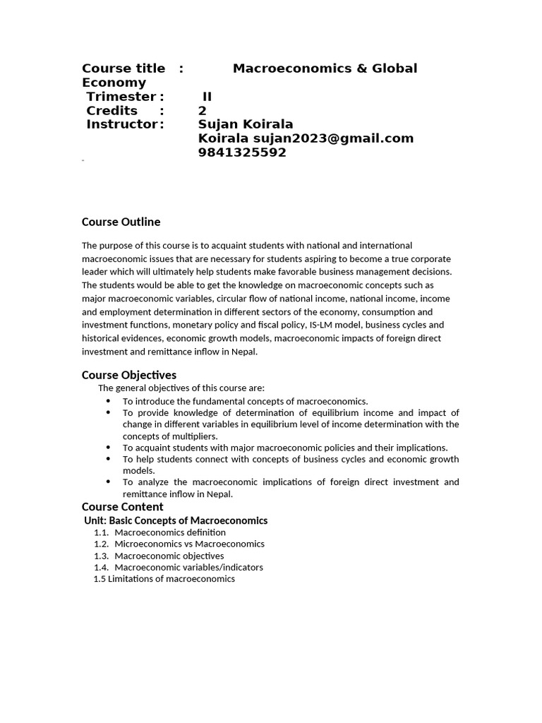 Macro Course Outline | PDF | Macroeconomics | Fiscal Multiplier