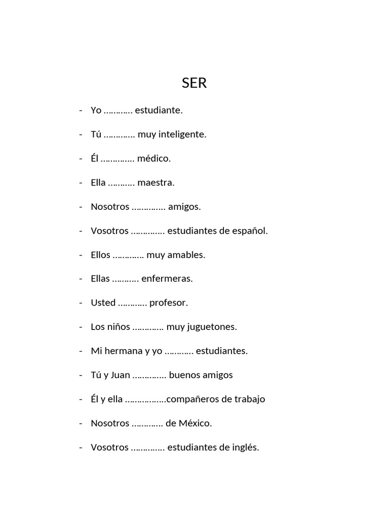 Ejemplos de uso del verbo "ser" en español | PDF
